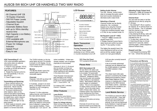 AUSCB Manual – AUSCB 5W 80CH UHF CB Handhelds
